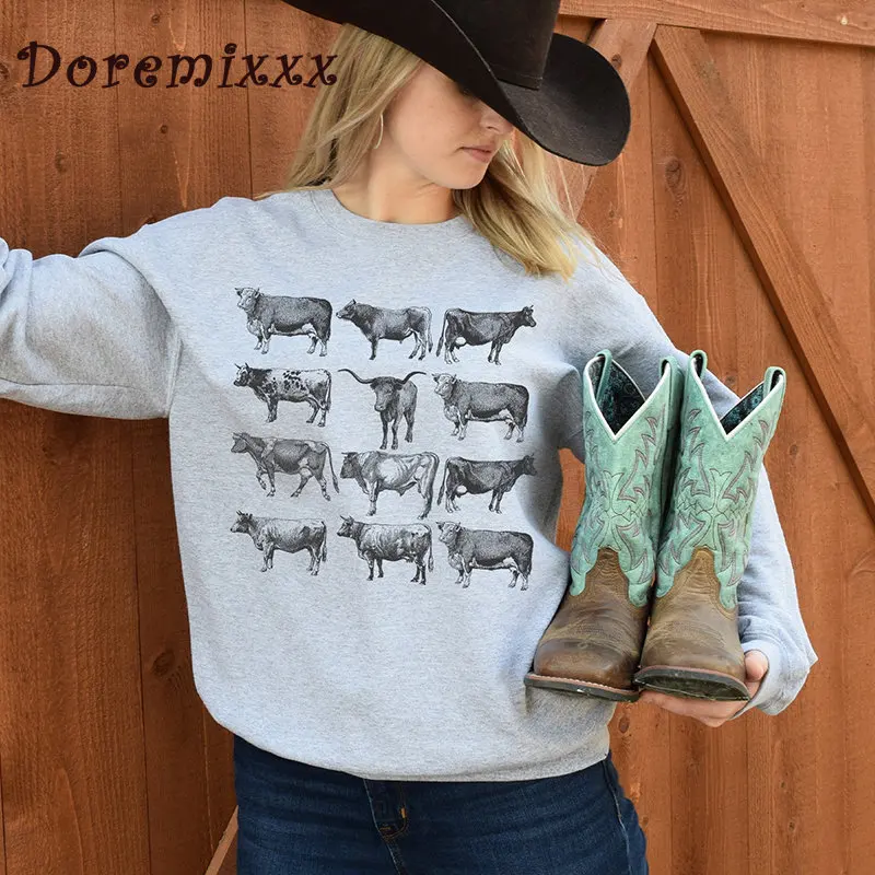 Cow Vintage Western Wear Bull Women's Sweatshirts - New Texas Republic