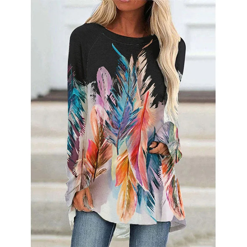 Western Style Womens Long Sleeve Colorful Feather Flurry Top - New ...