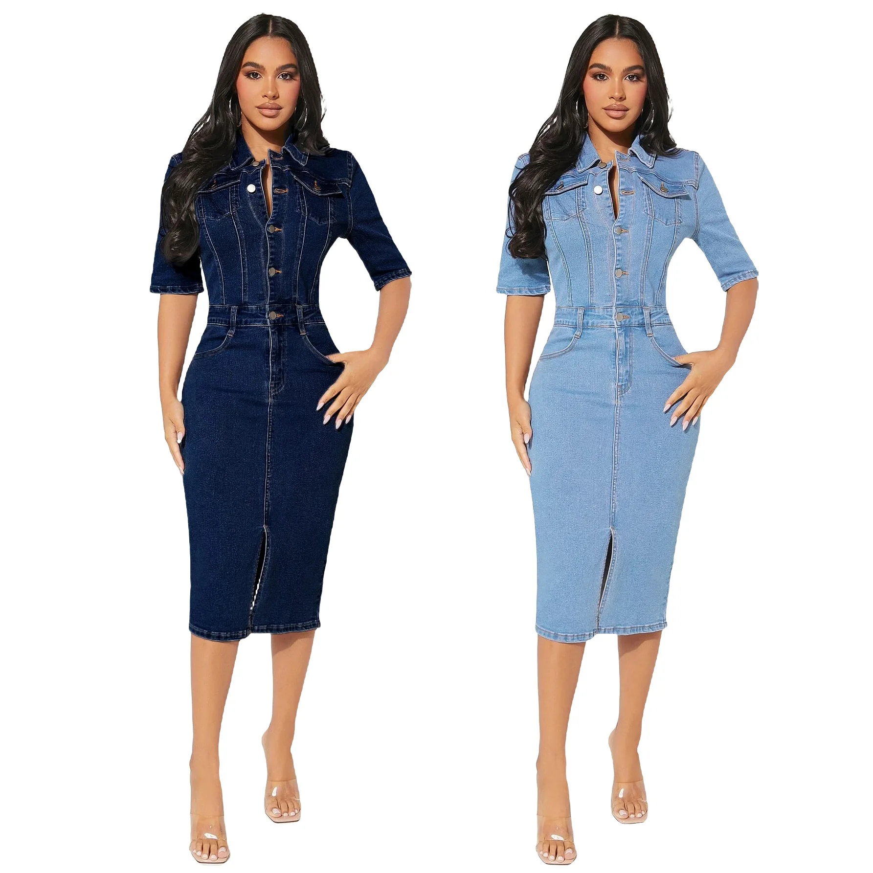 Women's Slim Fit Elastic One Piece Denim Dress - New Texas Republic